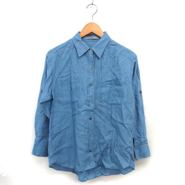 セオリーリュクス theory luxe リネン ステンカラー シャツ ブラウス タック オーバーサイズ ラウンドヘム 長袖 38 青 ブルー /NT34 【ブランド】セオリーリュクス theory luxe【表記サイズ】38【実寸サイズ】...