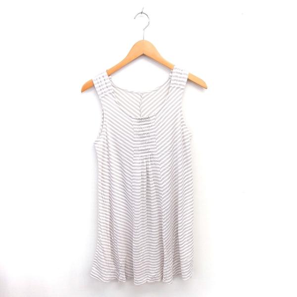 インテレクション INTELLECTION ワンピース ひざ丈 ボーダー プルオーバー 42 ベージュ ホワイト 薄茶 白 /TT3 レディース【表記サイズ】42【実寸サイズ】身幅：約42cm　総丈：約80cm　　【素材】指定外繊維(リヨセ...