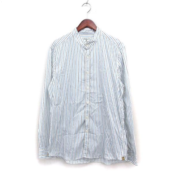 マテウッチ Matteucci ストライプ シャツ 長袖 バンドカラー コットン 綿 41 ホワイト 白 ブルー 青 /FT25 メンズ【表記サイズ】41/16【実寸サイズ】肩幅：約44cm　身幅：約58cm　袖丈：約68cm　着丈：約77...