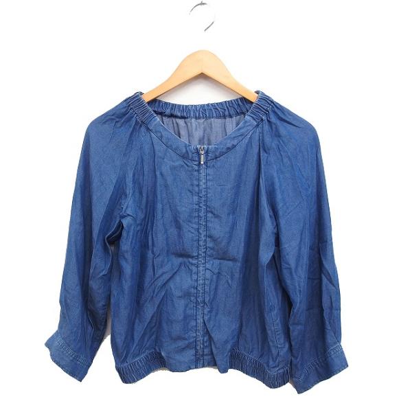 トリプルランド triple rund ノーカラー ジャケット ブルゾン 無地 M ブルー 青 /FT29 レディース【表記サイズ】M【実寸サイズ】身幅：約46cm　着丈：約47cm　ゆき丈：約64cm　　【素材】リヨセル100％【色】ブル...