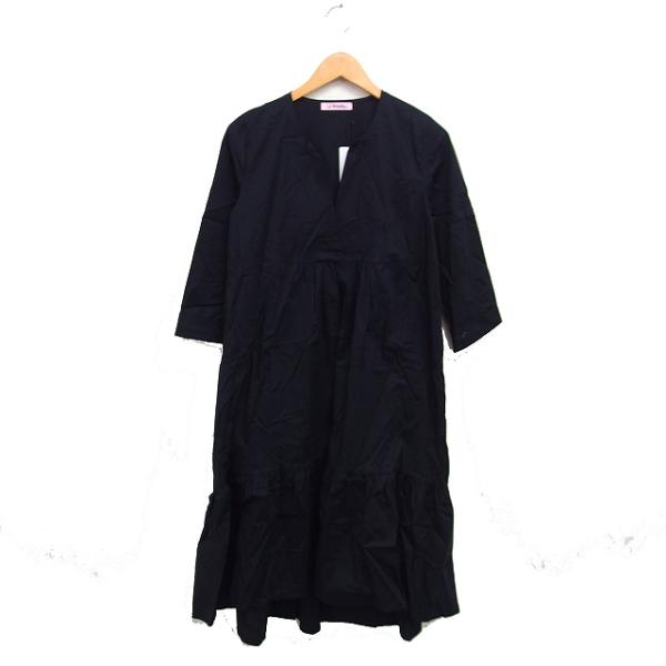 ラリネール La Rinelle タグ付き ティアード ワンピース 7分袖 ロング コットン 綿 無地 F ブラック 黒 /FT30 レディース【表記サイズ】F【実寸サイズ】肩幅：約36cm　身幅：約46cm　袖丈：約43cm　総丈：約11...