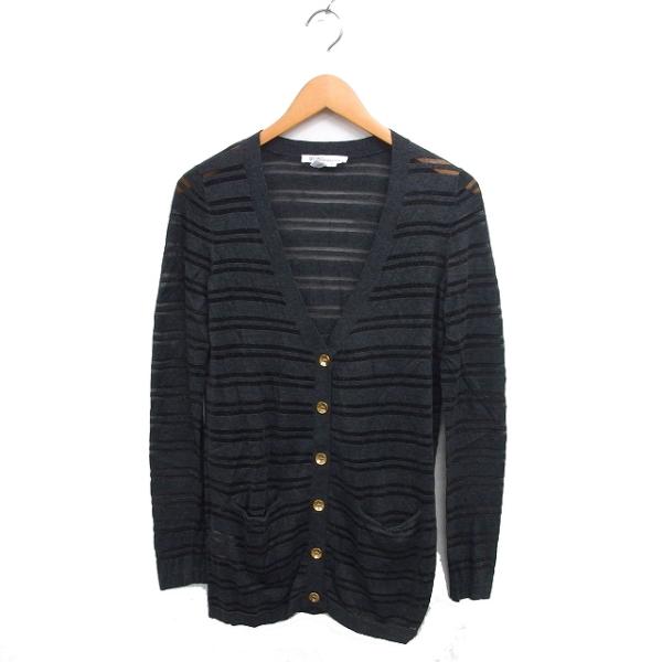 ビーシービージェネレーション BCBGENERATION ボーダー カーディガン ニット リブ シアー コットン混 ハイゲージ ラメ 長袖 M【表記サイズ】M【実寸サイズ】肩幅：約35cm　身幅：約45.5cm　袖丈：約64.5cm　着丈：...