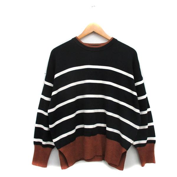 トルネラ TOLNERA by Priority ニット セーター 長袖 ボーダー 38 ブラック 黒 /KT14 レディース【表記サイズ】38【実寸サイズ】身幅：約62cm　着丈：約60cm　ゆき丈：約74cm　　【素材】ポリエステル88...