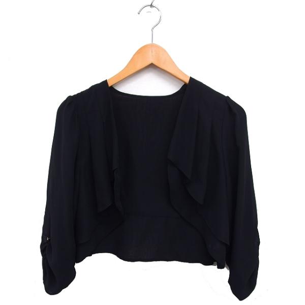 リプリート Replete ボレロ タック オープン シフォン ショート丈 ギャザー 七分袖 13R 黒 ブラック /NT15 レディース【表記サイズ】13Rバスト：89身長：158【実寸サイズ】肩幅：約33cm　身幅：約50cm　袖丈：約...