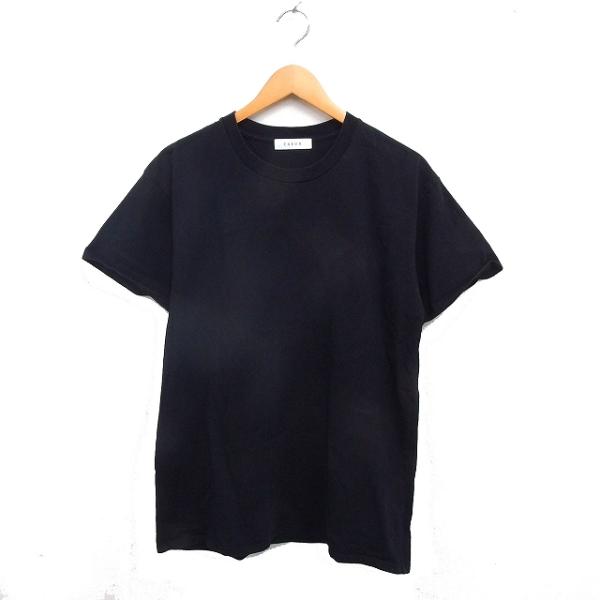 キャラクス CALUX バックロゴプリント Tシャツ カットソー 半袖 丸首 コットン 綿 F ブラック 黒 /FT24 レディース【表記サイズ】F【実寸サイズ】肩幅：約48cm　身幅：約50cm　袖丈：約18cm　着丈：約68cm　　【素...