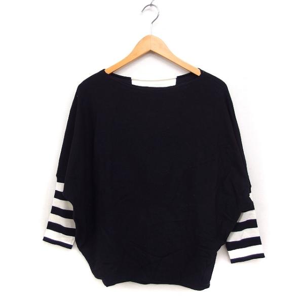 アルタモーダフェリーニ alta moda Fellini 配色 ニット セーター スラッシュドネック 7分袖 F ブラック 黒 /FT42 レディース【表記サイズ】F【実寸サイズ】身幅：約76cm　着丈：約60cm　ゆき丈：約68cm　　...