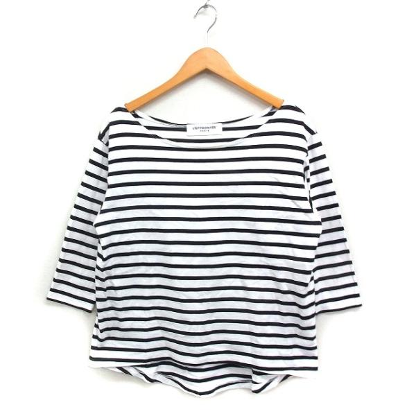 L'Effrontee バスクシャツ ボーダー柄 Tシャツ 半端袖 ボートネック コットン 綿 ホワイト 白 ブラック 黒 /FT38 レディース【表記サイズ】実寸サイズをご確認ください。【実寸サイズ】肩幅：約48cm　身幅：約54cm　袖...