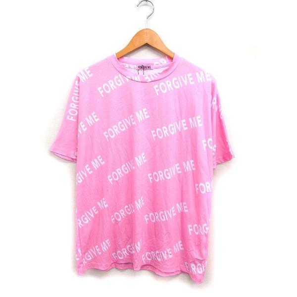 未使用品 FORGIVE ME タグ付き ロゴプリント オーバーサイズ Tシャツ 半袖 丸首 ピンク /FT2 レディース【表記サイズ】実寸サイズをご確認ください。【実寸サイズ】身幅：約60cm　着丈：約68cm　ゆき丈：約45cm　　【素...