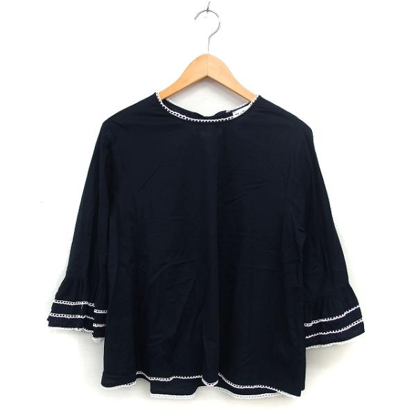 エッセンシャル アントワープ ESSENTIAL ANTWERP レース ブラウス リボン 透け感 コットン 綿 長袖 36 黒 ブラック /NT10 レディース【表記サイズ】36【実寸サイズ】肩幅：約41cm　身幅：約54cm　袖丈：約4...