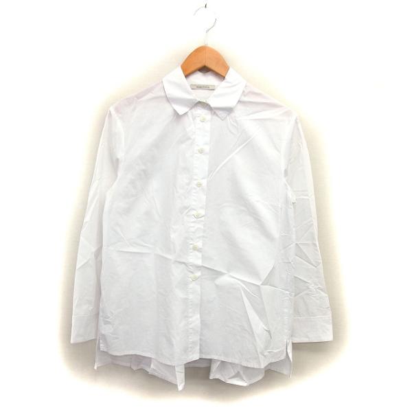 ユミリティ humility バックロング プリーツ シャツ ブラウス ステンカラー 透け感 コットン 綿 長袖 白 ホワイト /NT15 レディース【表記サイズ】表記なし実寸サイズをご確認ください【実寸サイズ】肩幅：約42.5cm　身幅：...