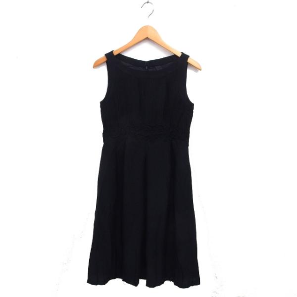 ヴェリエ VERRIER プリーツ フレア ワンピース ロング ウール 透け感 ノースリーブ 6 黒 ブラック /NT20 レディース【表記サイズ】6【実寸サイズ】身幅：約44cm　総丈：約99cm　　【素材】表地：指定外繊維（テンセル）5...