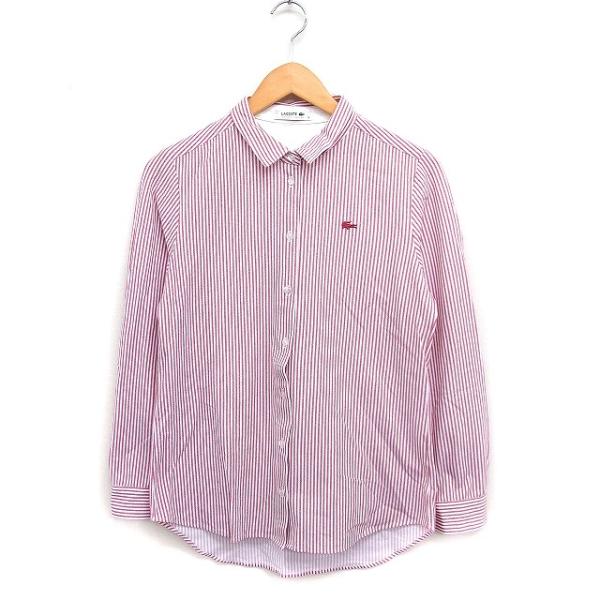 ラコステ LACOSTE 国内正規品 ストライプ シャツ 長袖 ロゴマーク刺繍 コットン 綿 38 レッド 赤 /FT19 レディース【ブランド】ラコステ LACOSTE【表記サイズ】38【実寸サイズ】肩幅：約36cm　身幅：約48cm　袖...