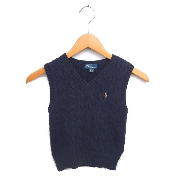 ポロ バイ ラルフローレン Polo by Ralph Lauren 国内正規品 子供服 ベスト ニット ケーブル編み ロゴ刺? 3/3T 100/56 ネイビー 紺 /TT キッズ【ブランド】ポロ バイ ラルフローレン Polo by R...
