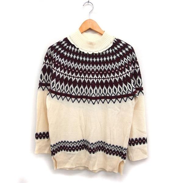 ル マレ Le MARAIS 丸ヨーク ニット セーター 長袖 ハイネック 柄 ウール LL オフホワイト 白 /FT34 レディース【表記サイズ】LL【実寸サイズ】身幅：約50cm　着丈：約66cm　ゆき丈：約75cm　　【素材】毛79％...
