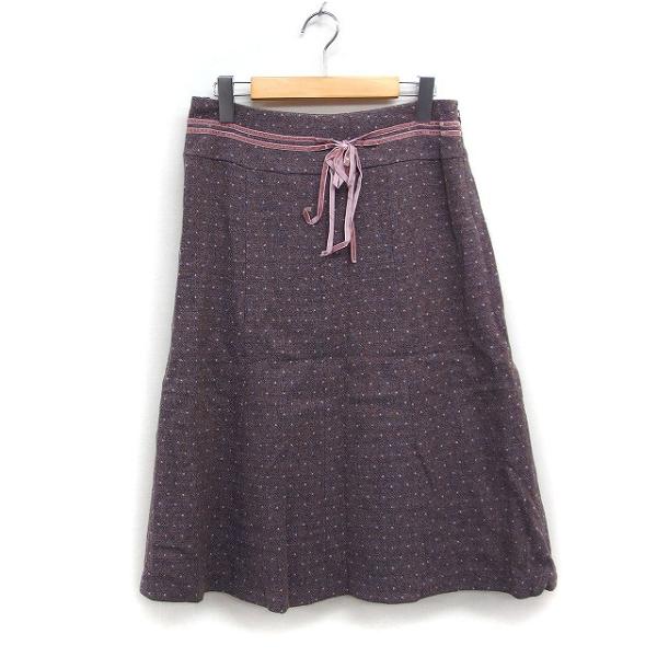 カルラカリーニ CARLA CARINI ウール フレアスカート ミディ丈 ドット柄 リボン 42 グレー 灰 ピンク /FT28 レディース【表記サイズ】J：42【実寸サイズ】ウエスト：約74cm　ヒップ：約98cm　スカート丈：約69c...
