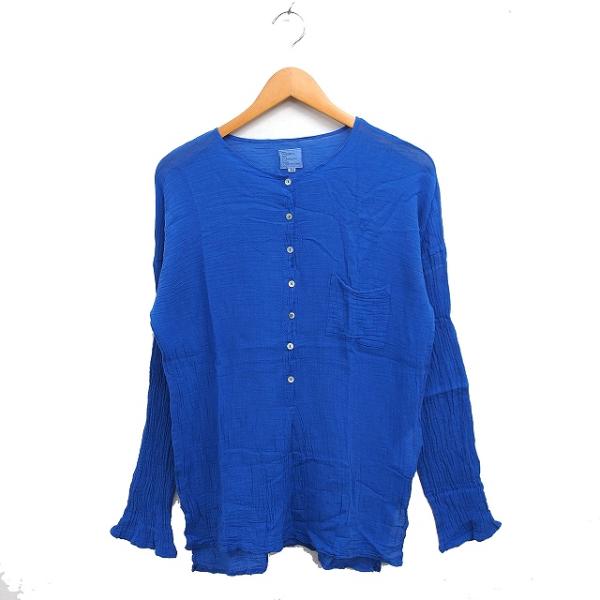 AFC ATELIERS FRAN?AIS DE CONFECTION 楊柳 コットン シャツ ブラウス 長袖 無地 Tu ブルー 青 /FT22 レディース【表記サイズ】Tu【実寸サイズ】肩幅：約66cm　身幅：約56cm　袖丈：約48c...