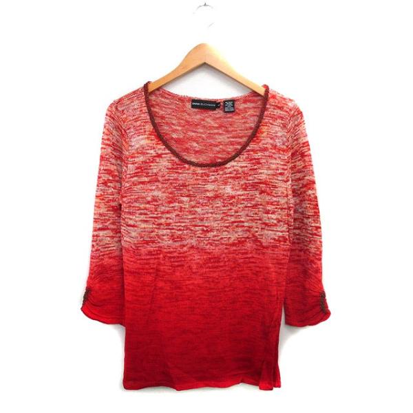 ディナバックマン dana buchman ニット セーター 七分袖 L レッド 赤  /KT34 レディース【表記サイズ】L【実寸サイズ】肩幅：約39cm　身幅：約43cm　着丈：約61cm　袖丈：約44cm　　【素材】レーヨン88％、綿...