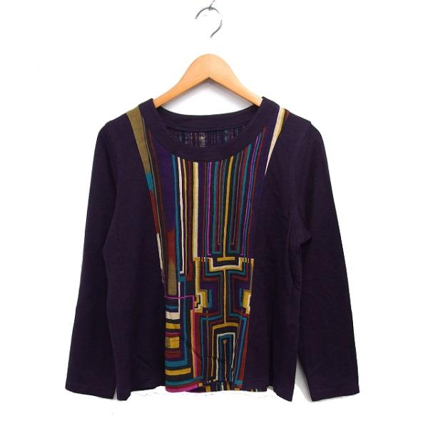 リリアンビューティ Liliane Burty ニット カットソー 幾何学模様 ウール混 ラウンドネック 長袖 L 紫 パープル /NT22 レディース【表記サイズ】L【実寸サイズ】肩幅：約38cm　身幅：約52cm　袖丈：約57.5cm　...