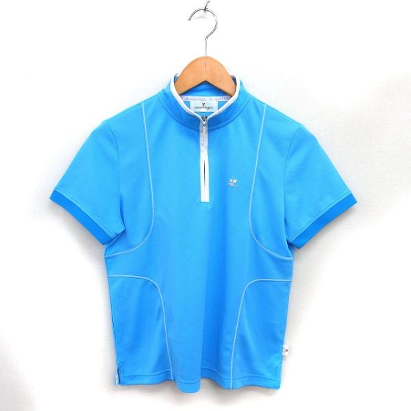 クレージュ courreges sport futur テニスウェア ポロシャツ ロゴ リブ モックネック 半袖 40 ライトブルー /NT31 レディース【ブランド】クレージュ courreges【表記サイズ】40（11）【実寸サイズ】肩...