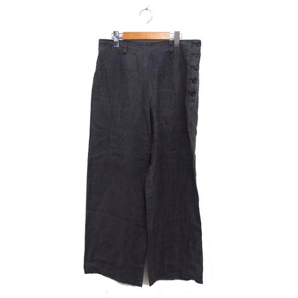 ケイコキシ KEIKO KISHI by nosh リネン ワイド パンツ 透け感 サイドボタン 無地 2 チャコールグレー /NT19 レディース【ブランド】ケイコキシ KEIKO KISHI by nosh【表記サイズ】2【実寸サイズ】...