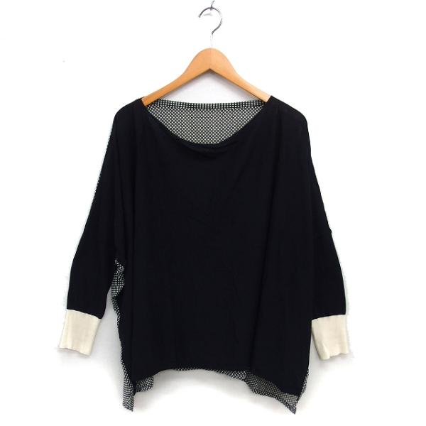 ベータ β ワイド カットソー ニット リブ 水玉 ボートネック 切替 長袖 40 黒 ブラック /NT34 レディース【表記サイズ】40【実寸サイズ】身幅：約95cm　着丈：約63cm　ゆき丈：約78cm　前着丈約59cm　【素材】コット...