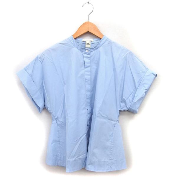 クーン・ホイ KHOON HOOI バンドカラー シャツ ブラウス 比翼仕立て コットン 綿 ロールアップ 五分袖 2 サックスブルー /NT7 レディース【表記サイズ】2【実寸サイズ】身幅：約55cm　着丈：約59.5cm　ゆき丈：約36...