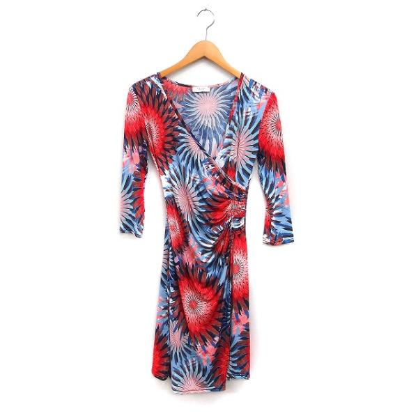 フィフィーユ fifilles フラワープリント カシュクールワンピース ギャザー ドレープ 7分袖 ロング T1 ブルー 青 レッド 赤 /FT レディース【ブランド】フィフィーユ fifilles【表記サイズ】T1【実寸サイズ】肩幅：約...