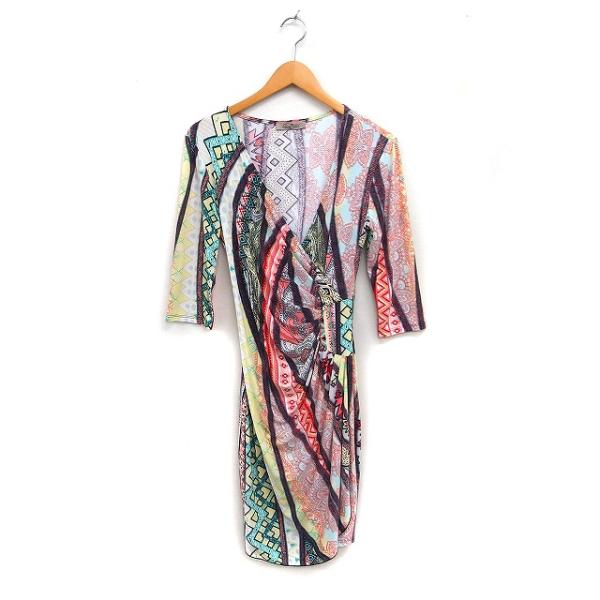 Lady Loi カシュクール ワンピース ドレス オリエンタル柄 ドレープ 7分袖 ロング T1 ピンク /FT25 レディース【表記サイズ】T1【実寸サイズ】肩幅：約40cm　身幅：約46cm　袖丈：約40cm　総丈：約98cm　　【素...