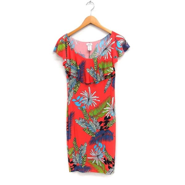 moci by Purple Rain ボタニカル柄 ワンピース ドレス ラバティンカラー ロング ノースリーブ S レッド系 /FT27 レディース【表記サイズ】S【実寸サイズ】身幅：約38cm　総丈：約93cm　　【素材】ポリエステル1...