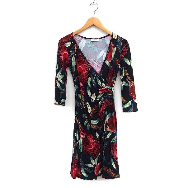 フィフィーユ fifilles カシュクール ワンピース ドレス 羽根プリント ドレープ 7分袖 ロング T1 ブラック 黒 /FT32 レディース【ブランド】フィフィーユ fifilles【表記サイズ】T1【実寸サイズ】肩幅：約38cm　...