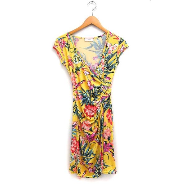 フィフィーユ fifilles カシュクール ワンピース ドレス ボタニカル柄 ドレープ キャップスリーブ ロング T1 イエロー 黄 /FT35 レディース【ブランド】フィフィーユ fifilles【表記サイズ】T1【実寸サイズ】肩幅：約...