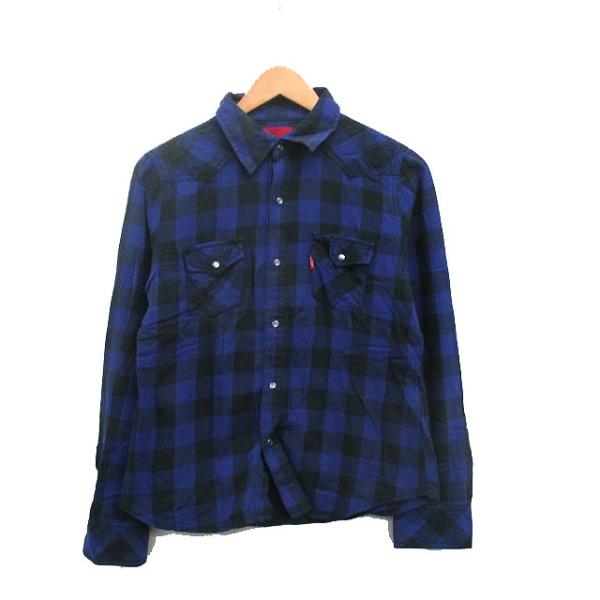 リーバイス Levi's シャツ ブラウス 長袖 コットン チェック L ブルー 青 /KT35 レディース【ブランド】リーバイス Levi's【表記サイズ】L【実寸サイズ】肩幅：約38cm　身幅：約46cm　着丈：約63cm　袖丈：約60...