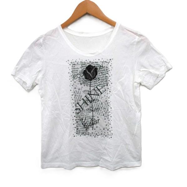 ビルダジュール ville d'azur バラ刺繍 Tシャツ カットソー 半袖 丸首 コットン 綿 40 ホワイト 白 /FT13 レディース【ブランド】ビルダジュール ville d'azur【表記サイズ】40【実寸サイズ】肩幅：34cm...