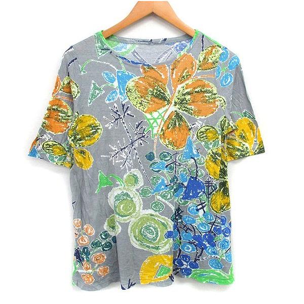 アンプー UNPEU プリント Tシャツ カットソー 半袖 丸首 コットン 綿 40 グレー 灰 /FT16 レディース【表記サイズ】40【実寸サイズ】肩幅：36cm　身幅：48cm　着丈：60cm　袖丈：29cm　　【素材】綿【色】グレー...