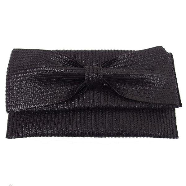 カテリーナ ベルティーニ Caterina Bertini リボン ストロー クラッチバッグ ブラック 黒 /FT1 レディース【表記サイズ】実寸サイズをご確認ください。【実寸サイズ】持ち手の長さ：-cm　ヨコ：約26cm　タテ：約15cm...