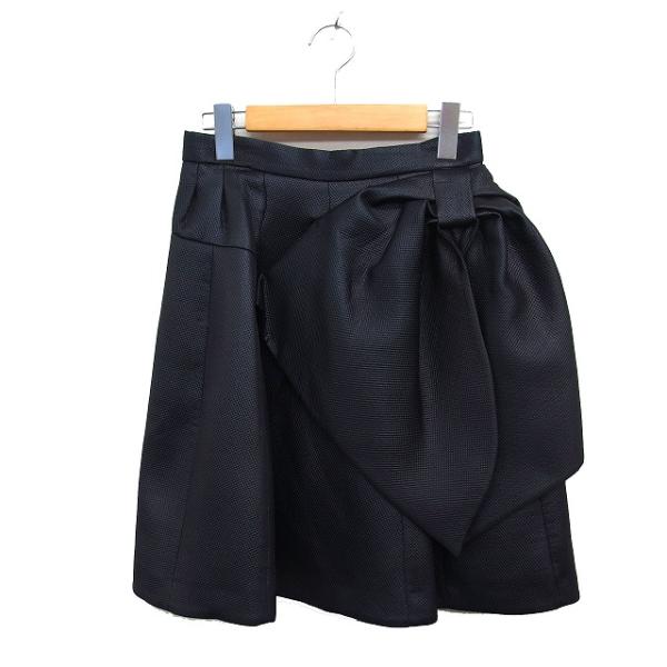 ディーチェカヤック DICE KAYEK ビッグリボン フレア スカート ミニ タック バックジップ 38 黒 ブラック /NT2 レディース【表記サイズ】38【実寸サイズ】ウエスト：約68cm　ヒップ：約104cm　スカート丈：約51.5...