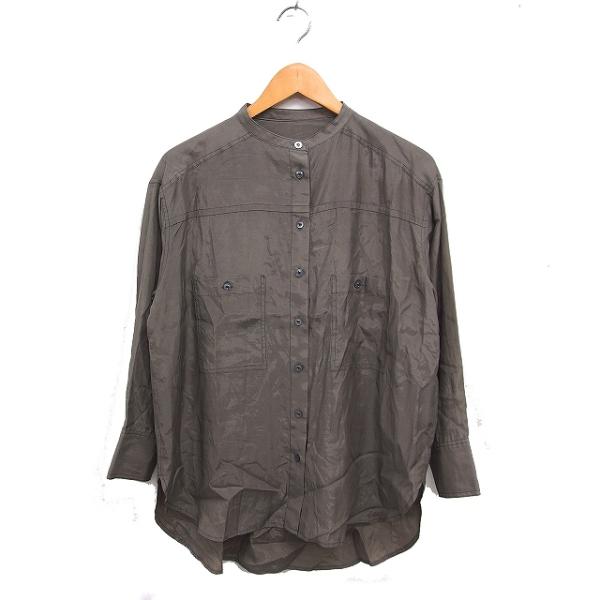 スフィーデ sfide バンドカラー ミリタリー シャツ 長袖 バックロゴプリント カーキ /FT19 レディース【表記サイズ】実寸サイズをご確認ください。【実寸サイズ】肩幅：約48cm　身幅：約60cm　袖丈：約49cm　着丈：約76cm...