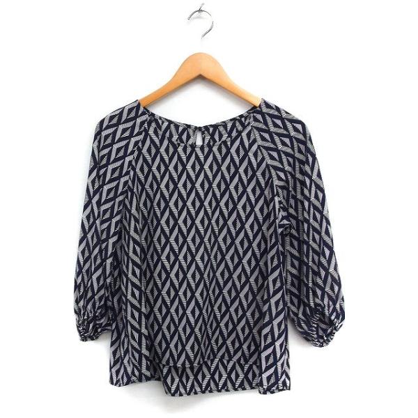 ラボラトリーワーク laboratory work 幾何学模様 ブラウス 7分袖 M ネイビー 紺 /FT43 レディース【ブランド】ラボラトリーワーク laboratory work【表記サイズ】M【実寸サイズ】身幅：約48cm　着丈：約...