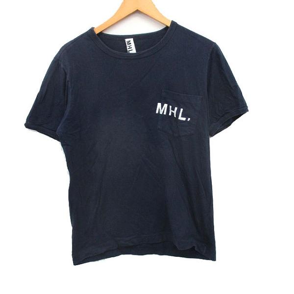 マーガレットハウエル MHL. ロゴプリント Tシャツ カットソー 半袖 丸首 コットン 綿 M ネイビー 紺 /FT13 レディース【ブランド】マーガレットハウエル MHL.【表記サイズ】M【実寸サイズ】肩幅：43cm　身幅：48cm　着...