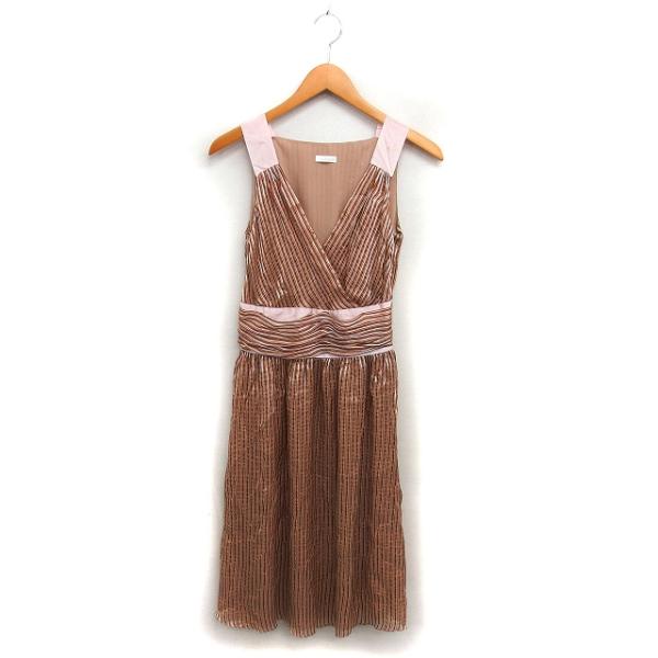 キャシャレル cacharel ストライプ フレア ワンピース ロング シルク混 シフォン ノースリーブ 34 茶 ブラウン /NT33 レディース【ブランド】キャシャレル cacharel【表記サイズ】34【実寸サイズ】身幅：約42cm　...