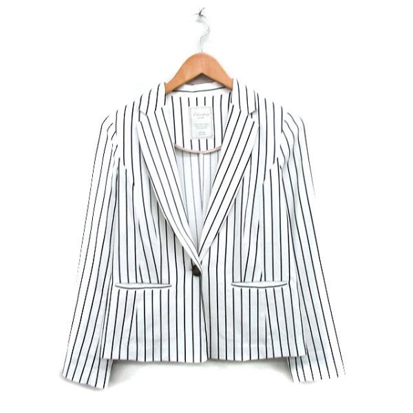 ラボラトリーワーク laboratory work テーラードジャケット ブレザー ストライプ M ホワイト 白 /KT35 レディース【ブランド】ラボラトリーワーク laboratory work【表記サイズ】M【実寸サイズ】肩幅：約37...