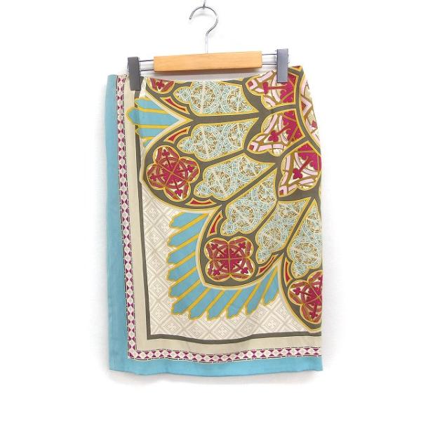 ヒコルヒラー hicole hiller スカーフ柄 タイトスカート ひざ丈 スリット コットン 綿 4 ライトブルー /FT30 レディース【ブランド】ヒコルヒラー hicole hiller【表記サイズ】4【実寸サイズ】ウエスト：約72...