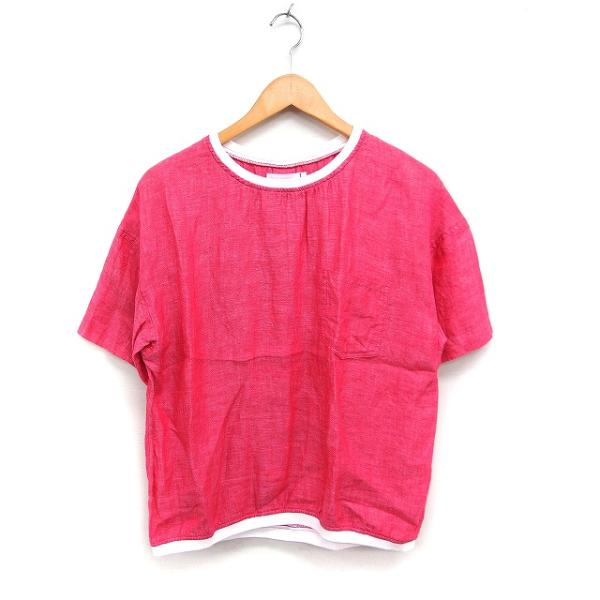 ナチュラルランドリー NATURAL LAUNDRY リネン 麻 カットソー Tシャツ 半袖 2 ピンク /FT13 レディース【表記サイズ】2【実寸サイズ】肩幅：約56cm　身幅：約56cm　袖丈：約17cm　着丈：約58cm　　【素材】...