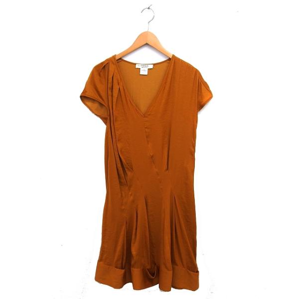 アンヴァレリーバッシュ ANNE VALERIE HASH タック Vネック ワンピース フレア ひざ丈 フレンチスリーブ 半袖 XS キャメル /NT16 【表記サイズ】XS【実寸サイズ】身幅：約46cm　総丈：約95.5cm　ゆき丈約3...