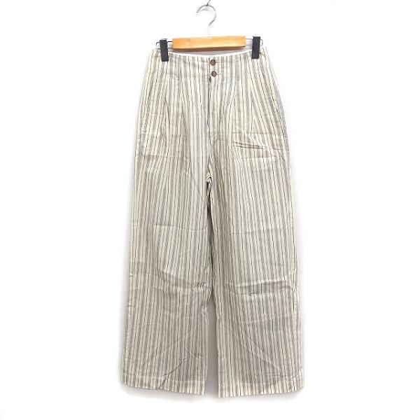 スピック&amp;スパン Spick&amp;Span ストライプ タック ワイド パンツ リネン混 36 オフホワイト 白 /FT19 レディース【ブランド】スピック&amp;スパン Spick&amp;Span【表記サイズ】36【実寸サ...
