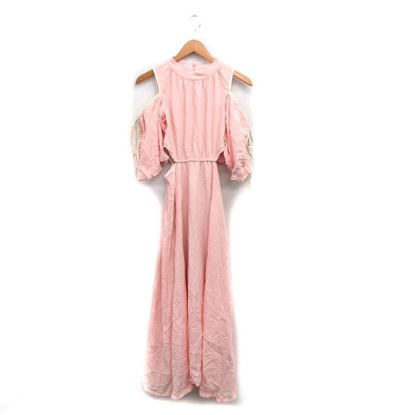 ミコリエ MICORIE ワンピース サイドオープン ショルダーカット 半袖 ロング リボン F ピンク /KT10 レディース【表記サイズ】F【実寸サイズ】身幅：約39cm　着丈：約120cm　ゆき丈：約50cm　　【素材】本体 レーヨン...