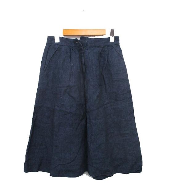 ノット KNOTT トゥモローランド フレア スカート ロング リネン シンプル 00 ネイビー 紺 /KT10 レディース【ブランド】ノット KNOTT トゥモローランド【表記サイズ】00【実寸サイズ】ウエスト：約62cm　ヒップ：約10...