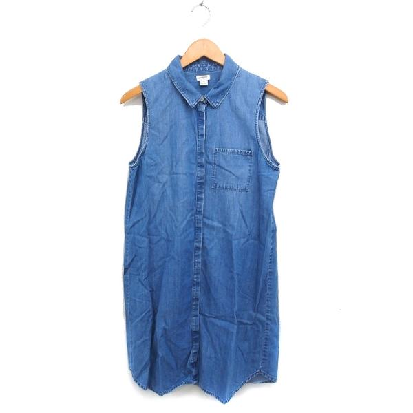 ジェイクルー J.CREW デニム シャツ ワンピース ノースリーブ ひざ丈 無地 M ブルー 青 /FT18 レディース【ブランド】ジェイクルー J.CREW【表記サイズ】M【実寸サイズ】身幅：約46cm　総丈：約90cm　　【素材】ケア...