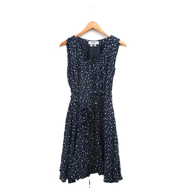 アンバリ AMBALI ワンピース ロング ノースリーブ リボン 花柄 38 ネイビー 紺 /KT8 レディース【表記サイズ】38【実寸サイズ】身幅：約40cm　総丈：約90cm　　【素材】表地 レーヨン78％、シルク22％　裏地 アセテー...