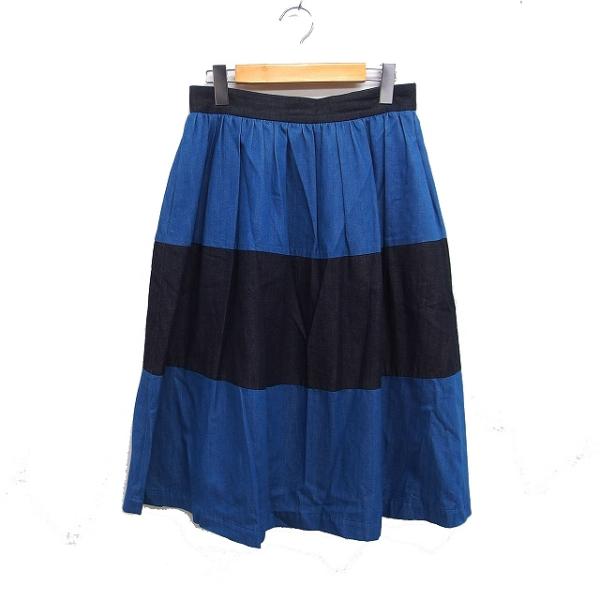 ロイスクレヨン Lois CRAYON デニム 配色 ギャザー スカート ミモレ丈 M ブルー 青 /FT16 レディース【ブランド】ロイスクレヨン Lois CRAYON【表記サイズ】M【実寸サイズ】ウエスト：約68cm　ヒップ：約120...